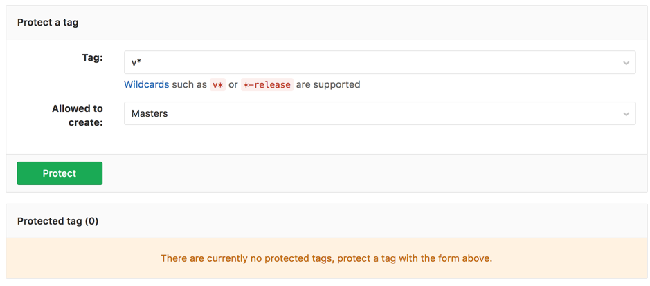 Protected tags · Project · User · Help · GitLab